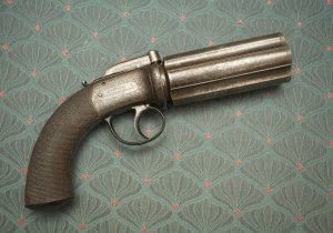 antique firearms: 1830's English pepperbox revolver.